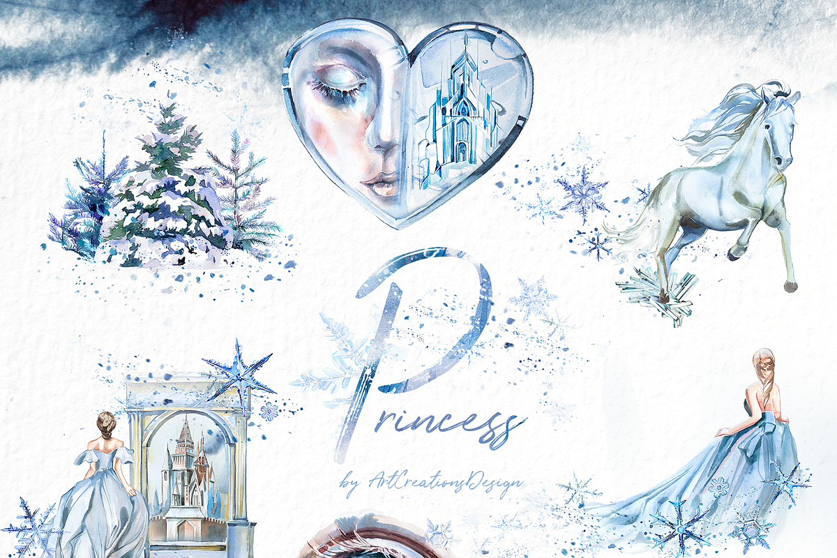 Watercolor Princess Clipart Set, a Decorative Illustration by ...