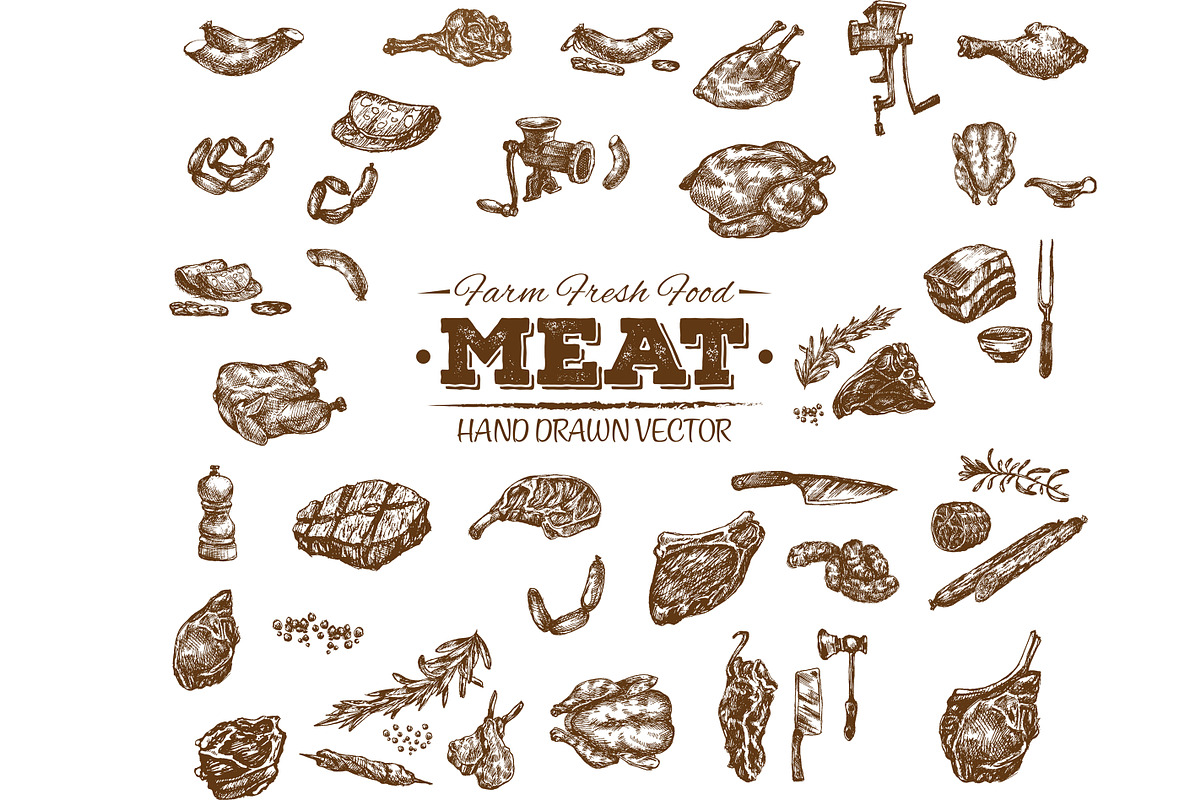 100 Vector bundle meat products, an Object Graphic by frimufilms