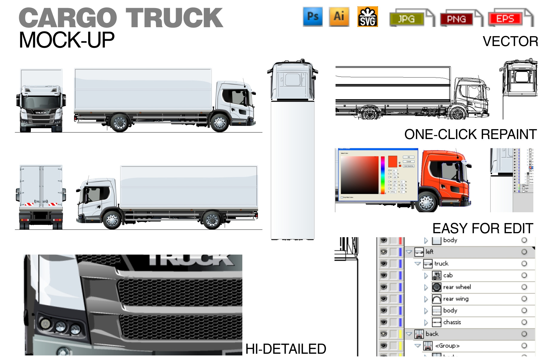 Vector cargo truck template, a Cups & Container Mockup by Mechanik