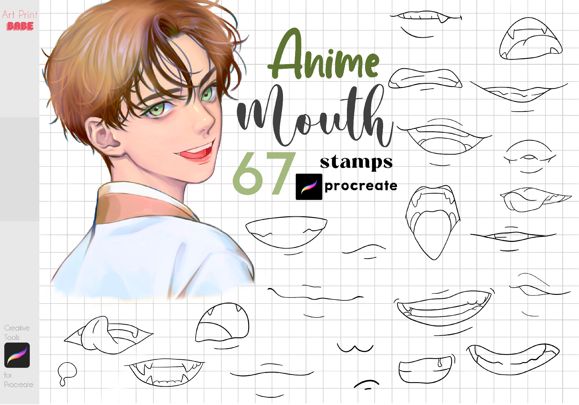 Procreate Anime Mouth Stamps Lips, a Brush Add-On by ArtPrintBabe