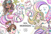 Yey, Mermaids! Clipart, an Illustration by Masha Studio