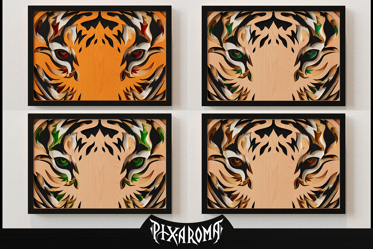 Tiger 3D Layered | Animal Laser Cut, an Animal Illustration by pixaroma