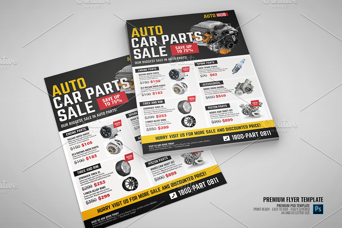 Car Parts Shop Promo Sale Flyer, a Flyer Template by PSDPixel