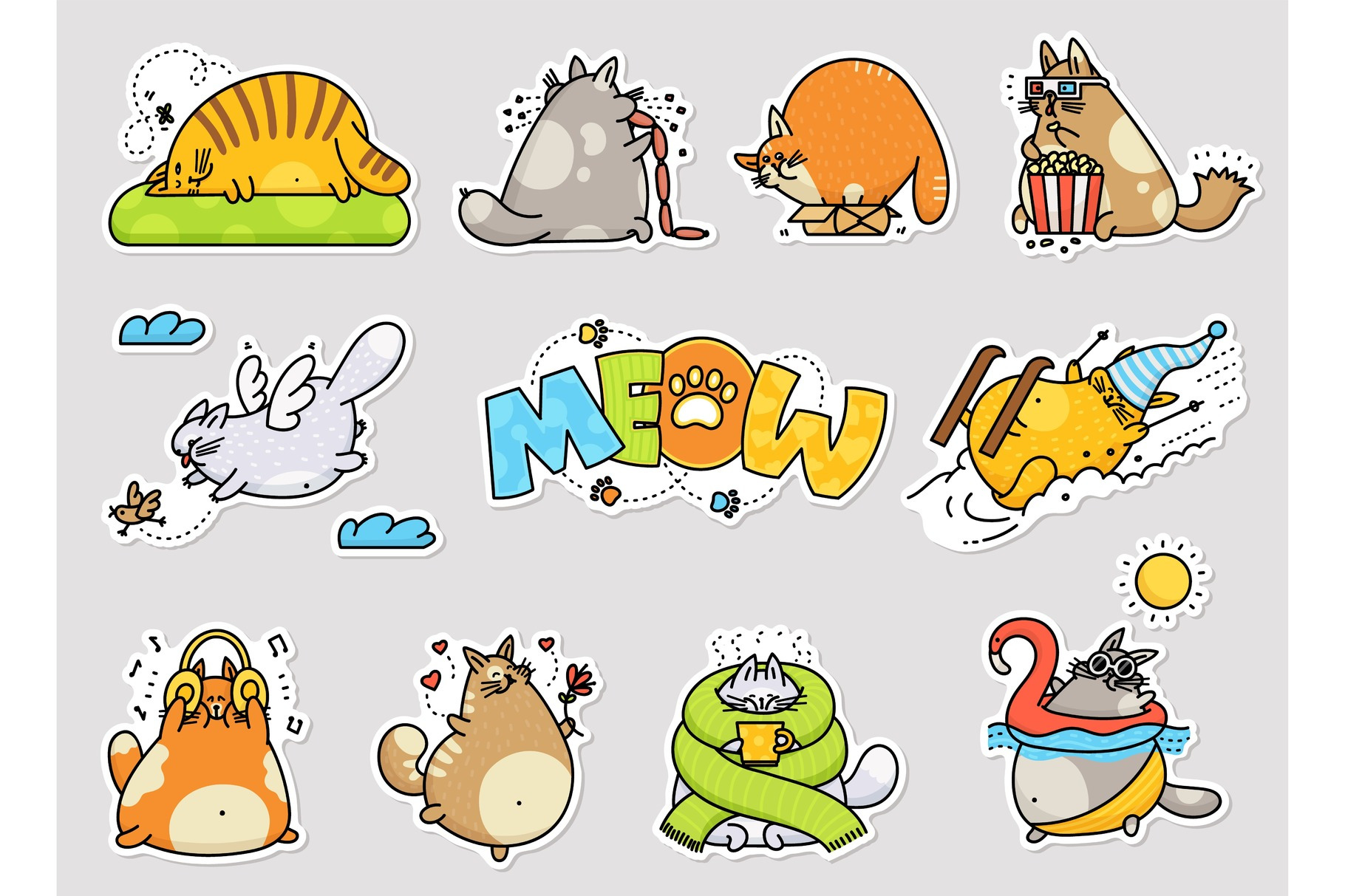 Cute cartoon cat sticker set - funny, an Animal Illustration by Sabelskaya
