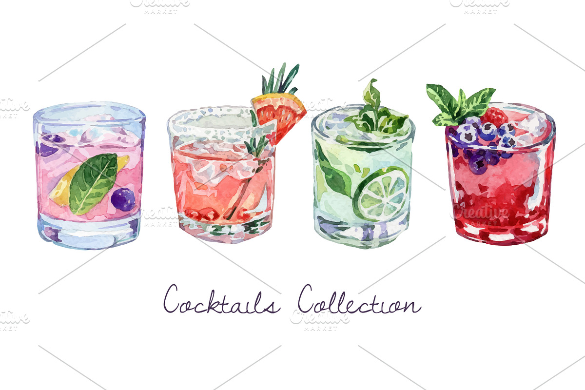 Watercolor cocktails clipart | Creative Market