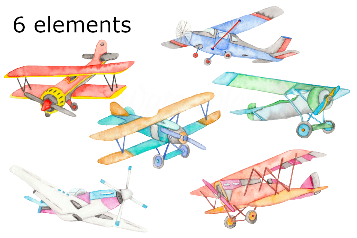 Watercolor airplane clipart, a Texture Illustration by GoodFairyClipArt