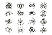Mystical eyes symbols set. Esoteric, an Illustration by Multigon