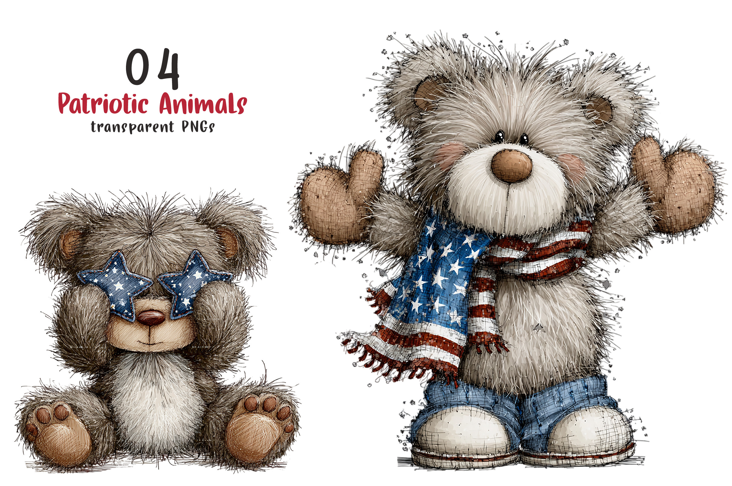 Patriotic Animals Clipart PNG, an Illustration by SinaCreation