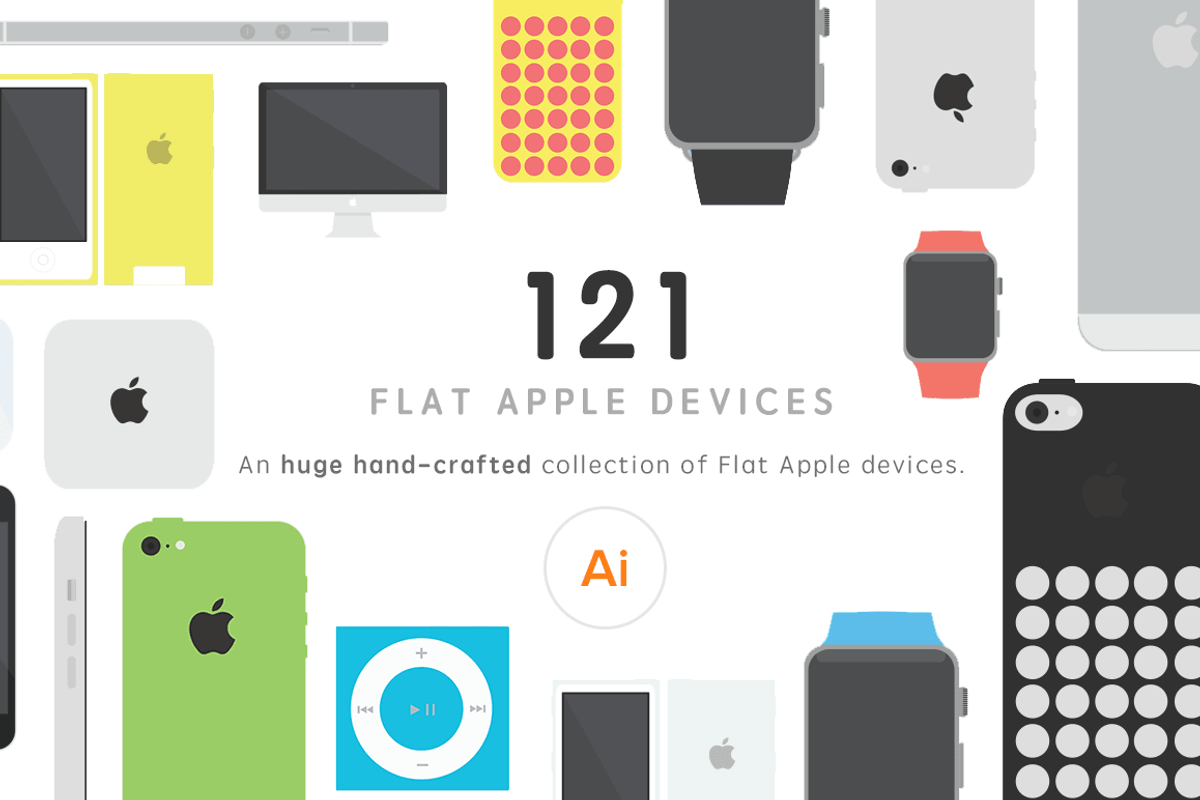 121 Flat Apple devices, an iPhone Mockup by UIBeacon