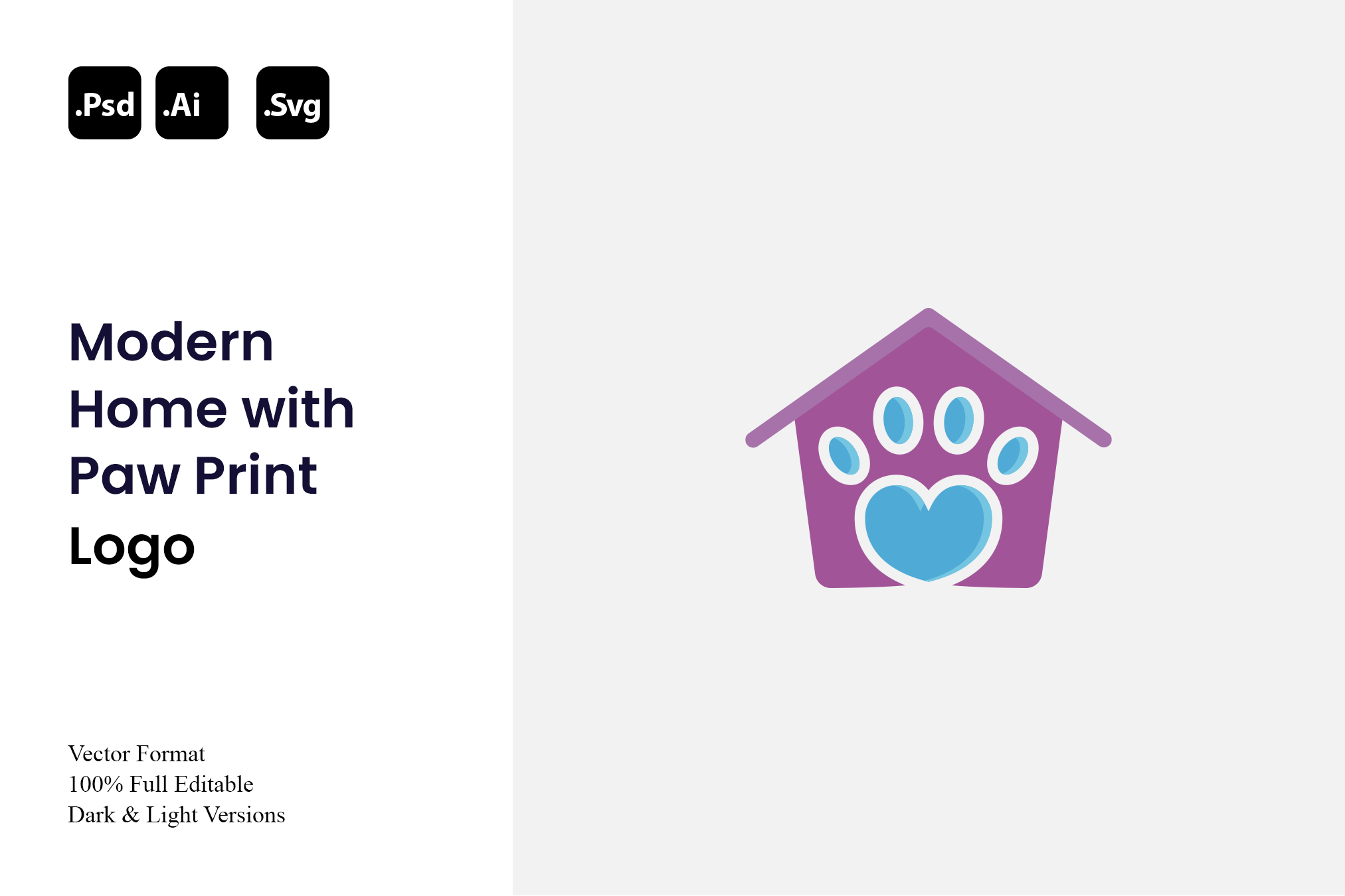 Modern Home with Paw Print Logo | Creative Market