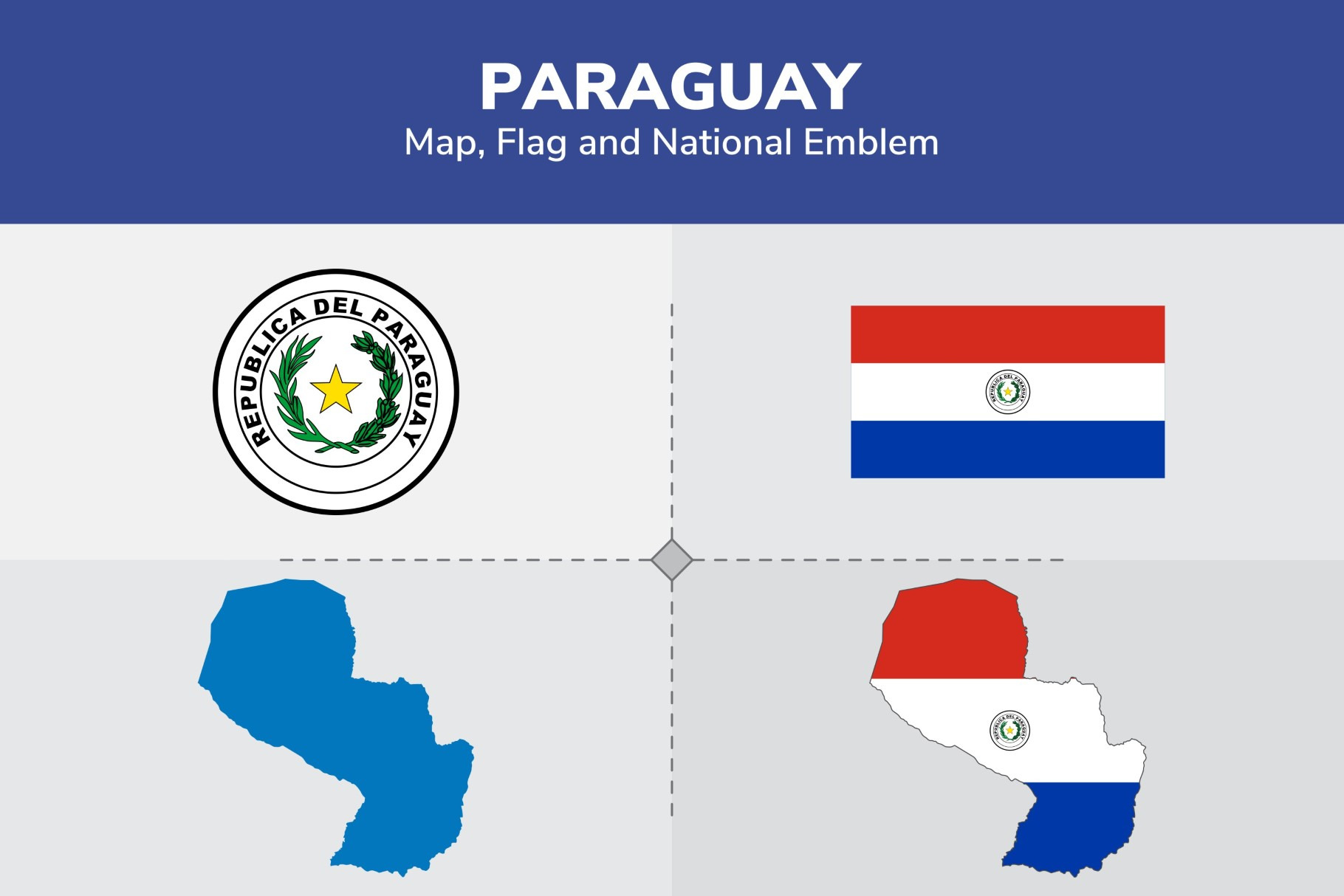 Paraguay Map, Flag & National Emblem, an Object Illustration by shahsoft