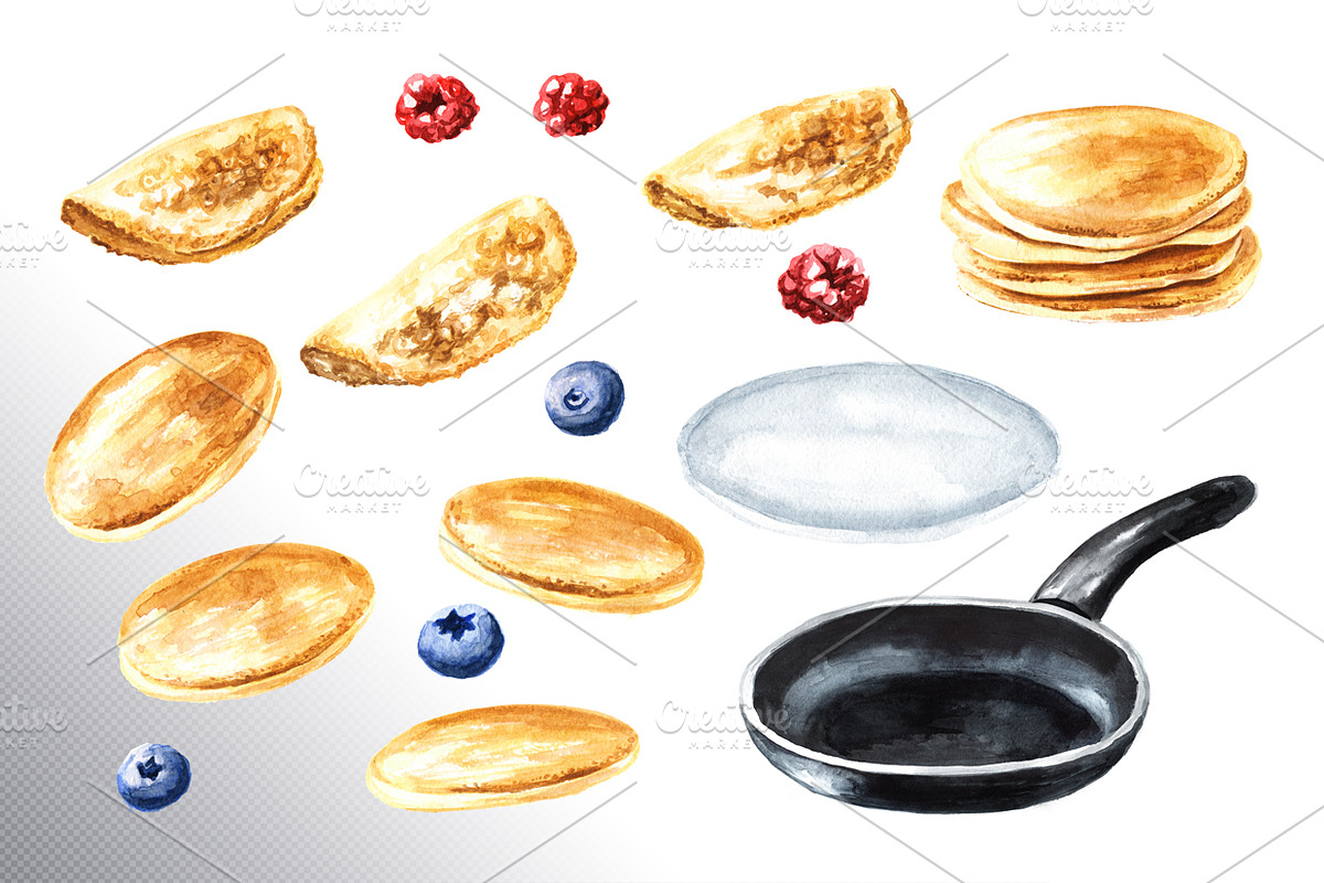 Pancakes. Watercolor collection, a Food Illustration by Daria Ustiugova
