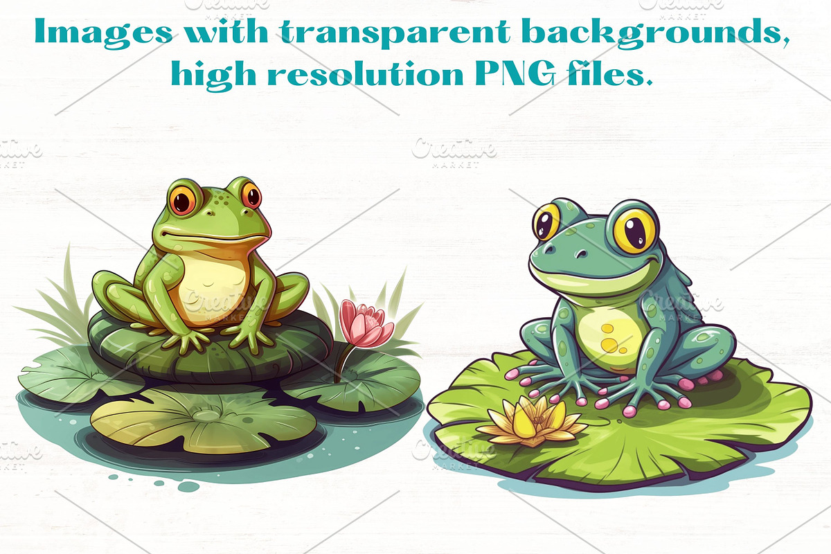 HAPPY FROGS on Lilypads Clipart Set, an Animal Illustration by Mermaids ...