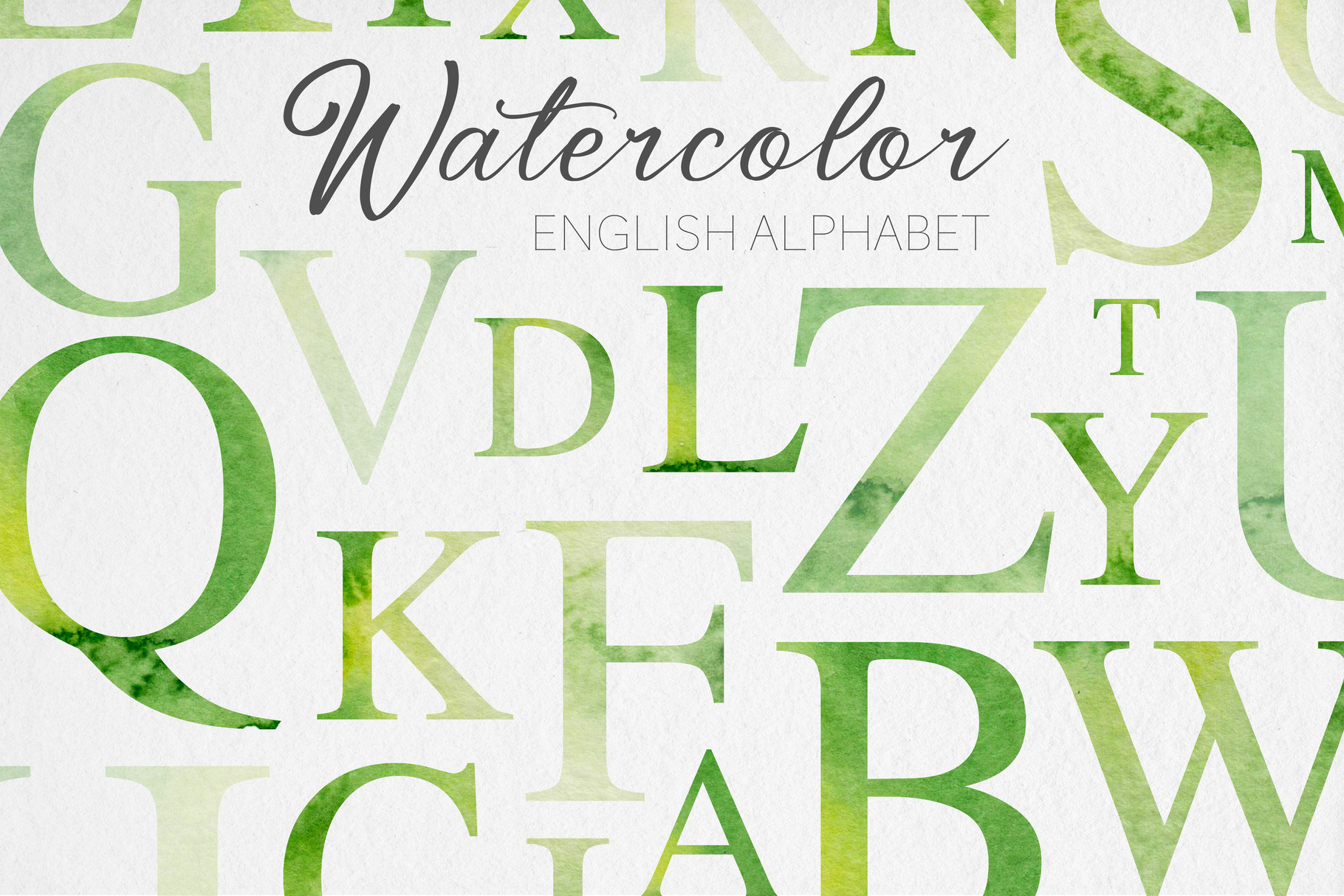 Watercolor Green English Alphabet, an Object Graphic by MilanaDesignShop