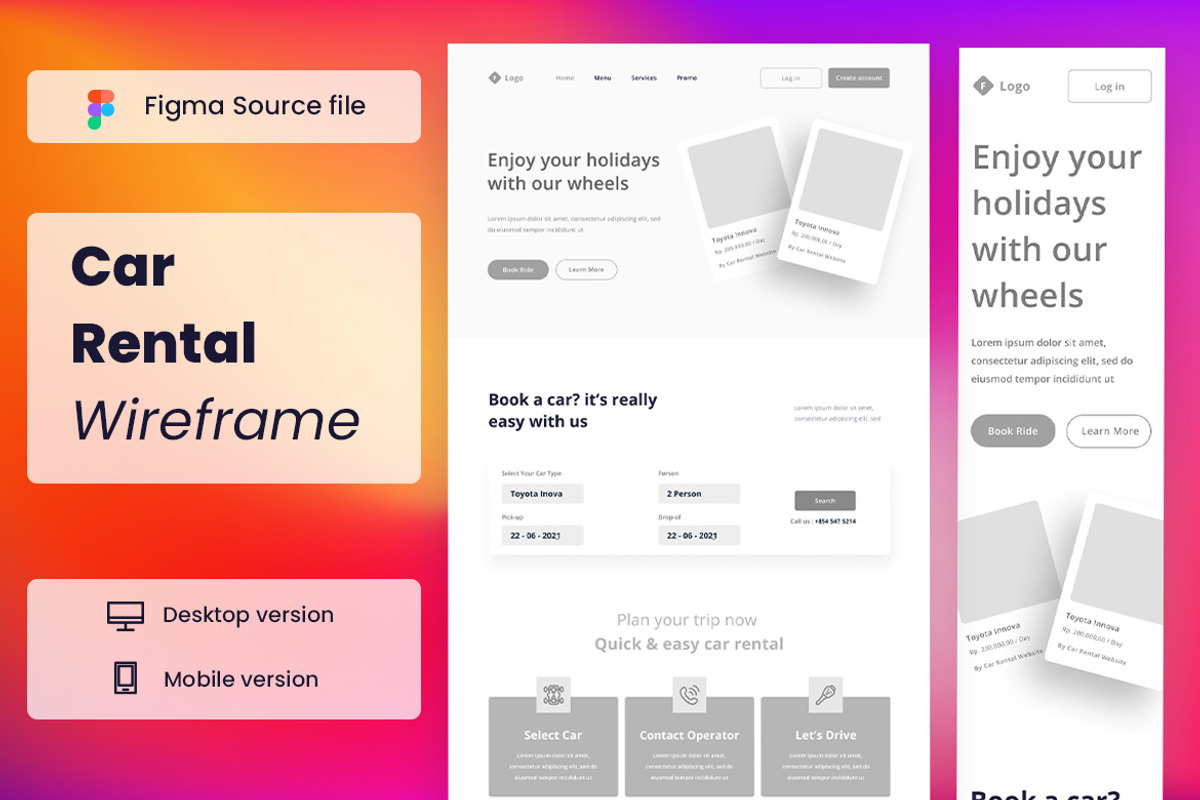 Car Rental Wireframe Website | Creative Market