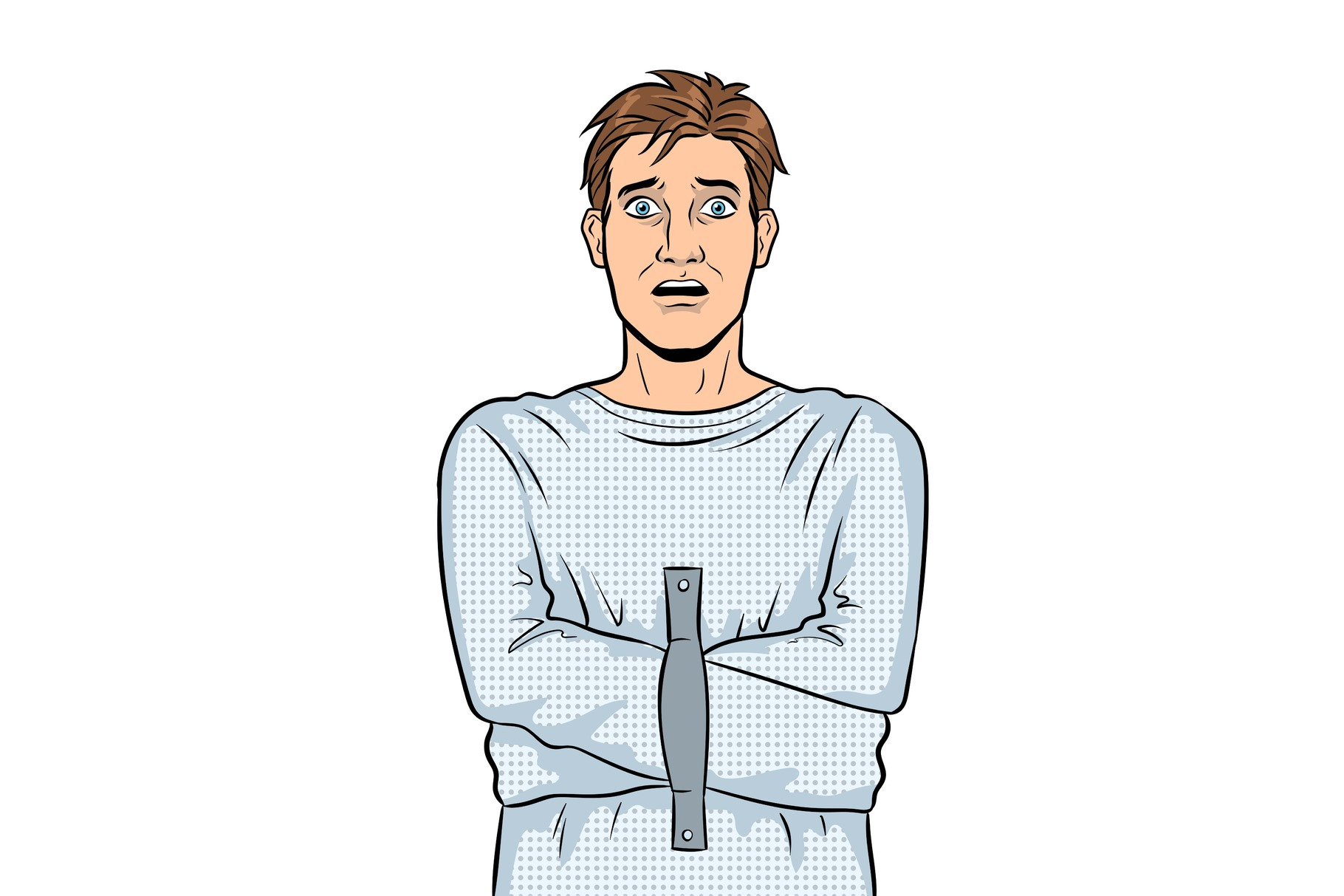 Man in straitjacket pop art vector illustration, a Decorative ...
