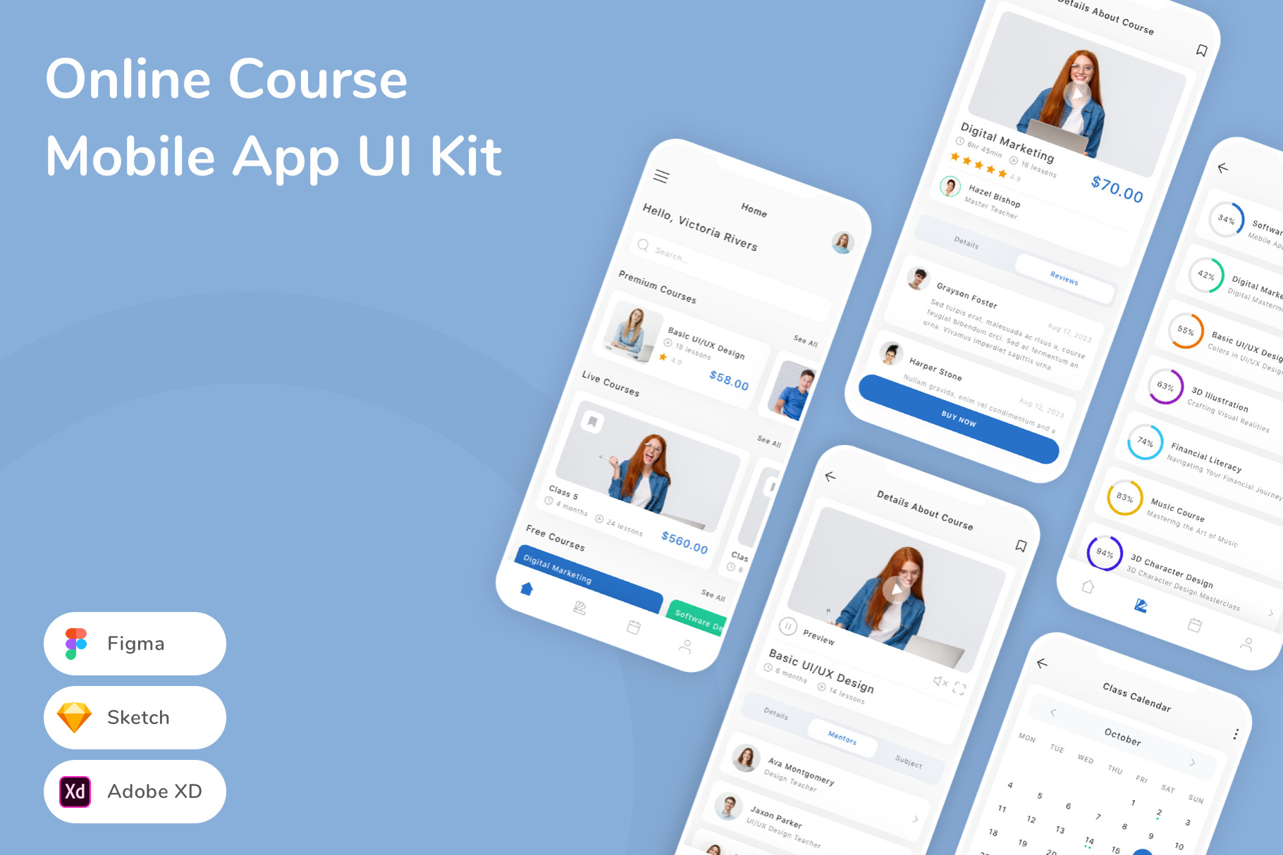 Online Course Mobile App UI Kit | UI Kits and Libraries ~ Creative Market