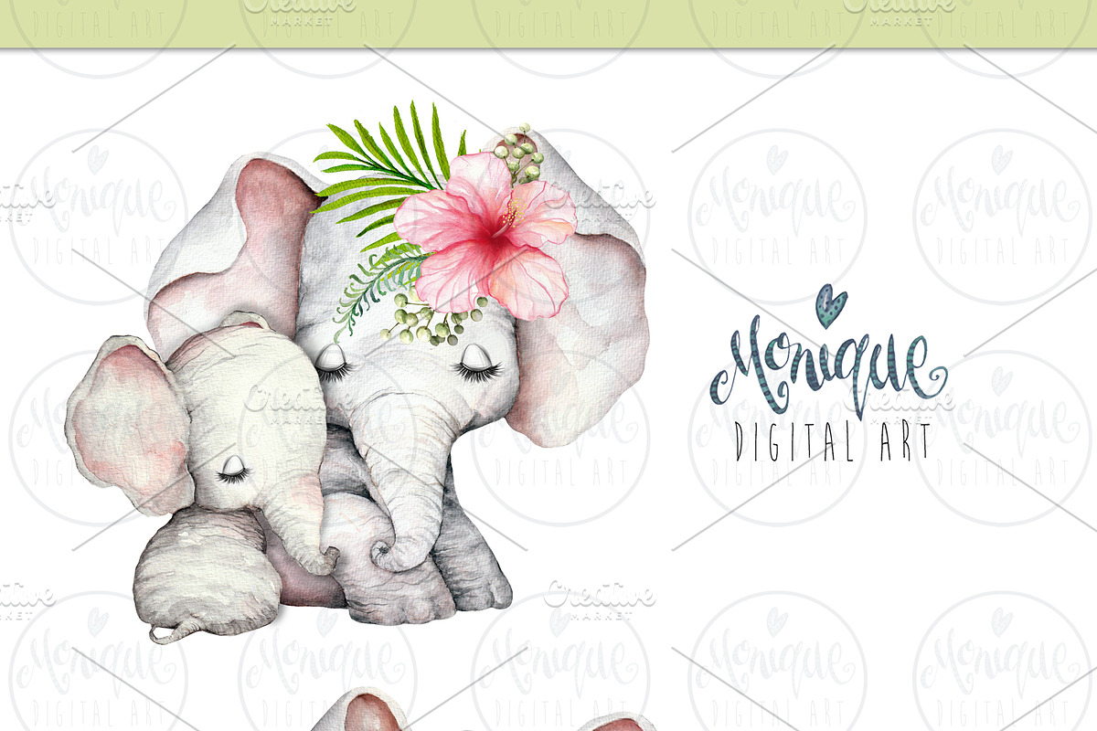 Elephant clipart watercolor, an Animal Illustration by Monique Digital Art