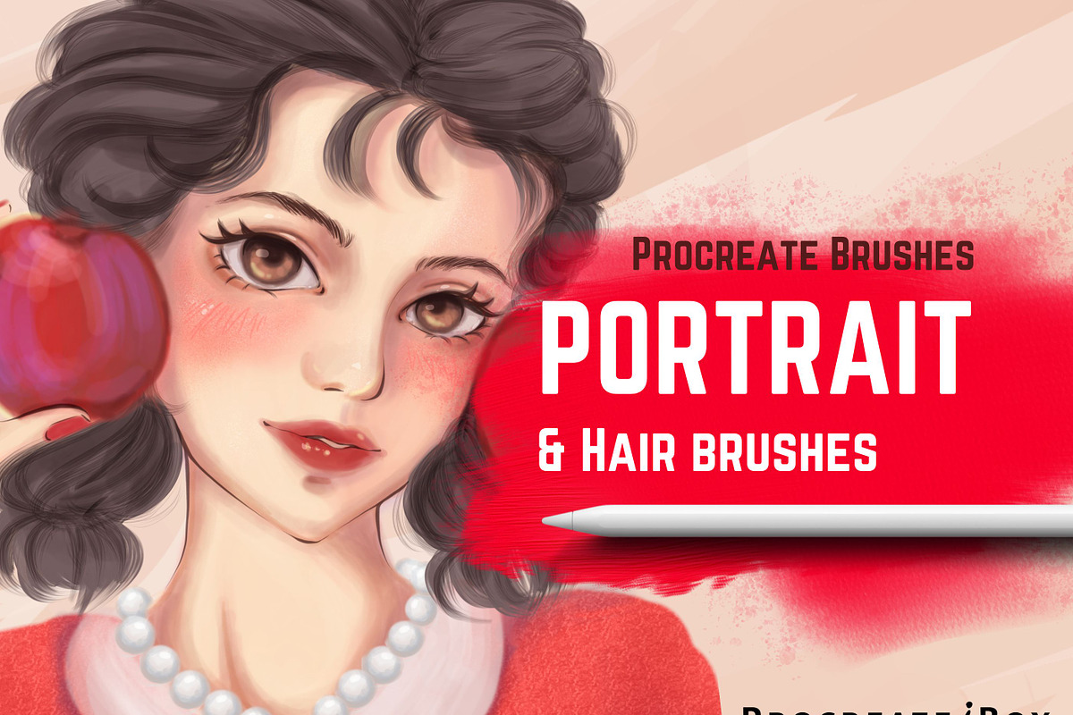 Procreate Portrait and hair Brushes, a Brush Add-On by ProcreateiBox