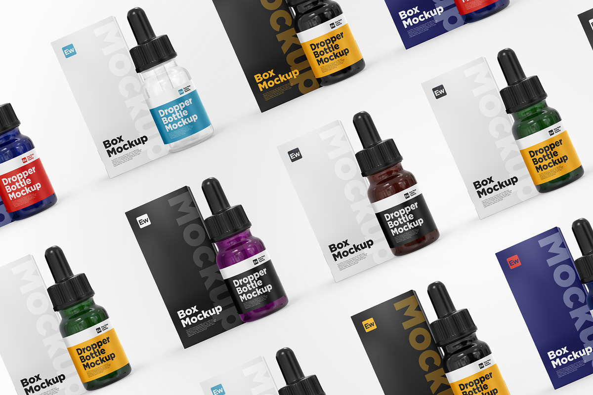 PACK Droppers with a Box Mockup, a Packaging Mockup by easy.way