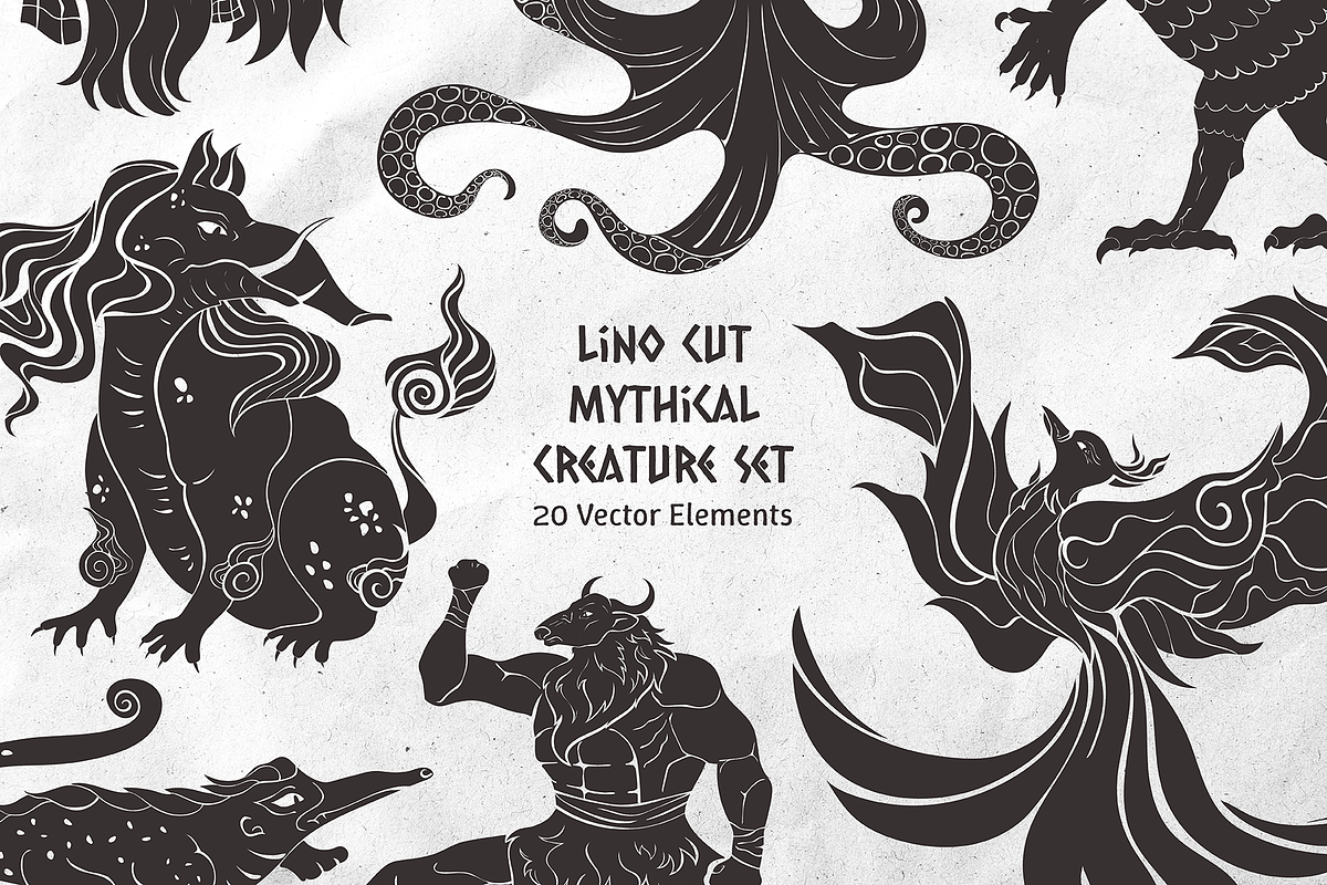 Linocut Mythical Creature Set