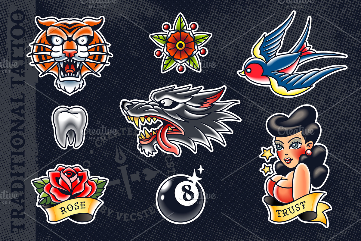 Traditional Tattoo Vector Pack, a Decorative Illustration by Vecster