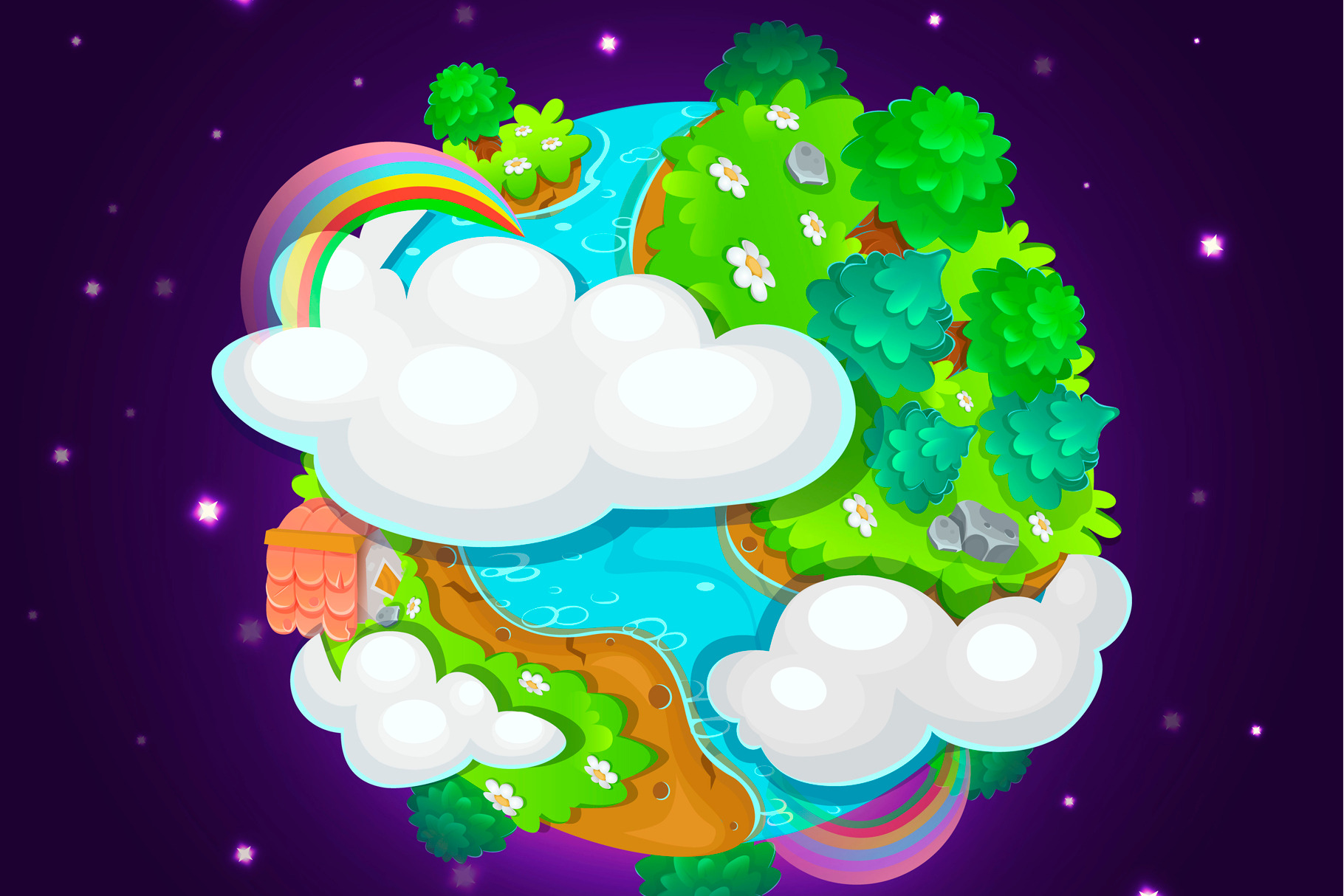 Colorful cartoon fantasy planet, an Illustration by JUBO