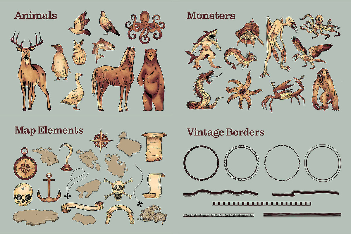 Vintage Map Creator Kit, an Object Graphic by DesignerCandies