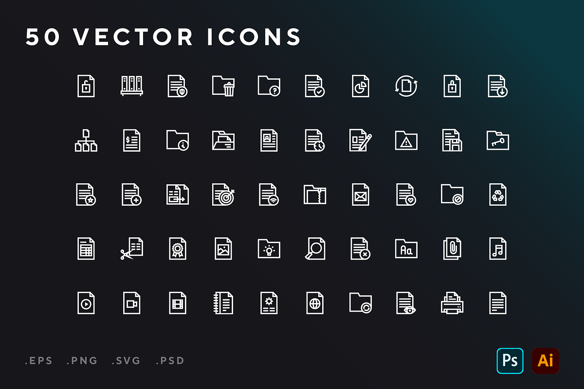 File and document icons, an Outline Icon by Wencory