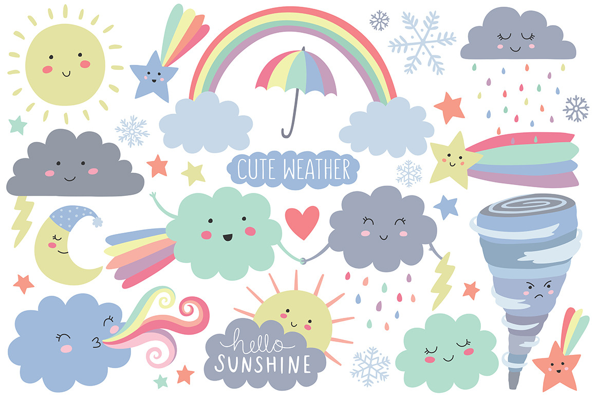 Cute Weather Design Elements Clipart, an Illustration by Kenna Sato ...
