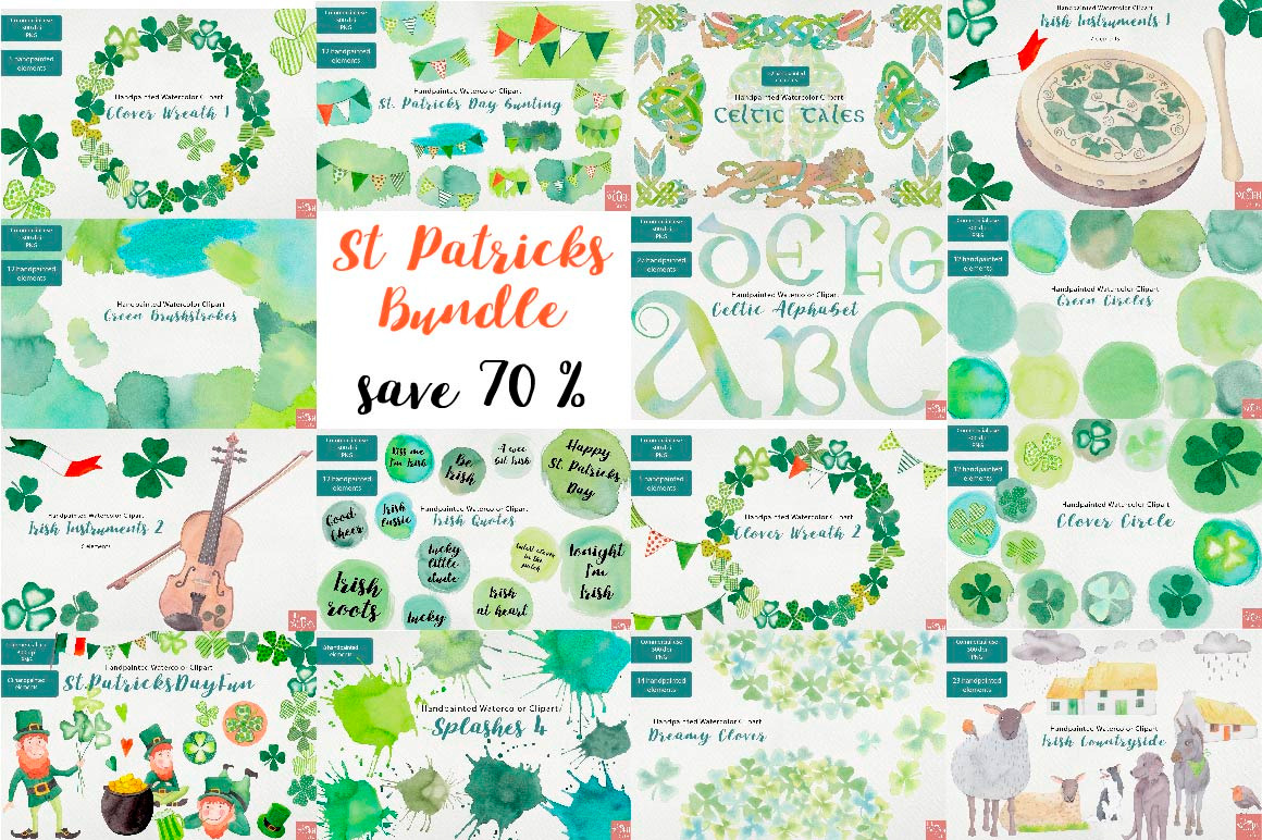 St Patricks Day Bundle, an Illustration by LittleAcornGraphics
