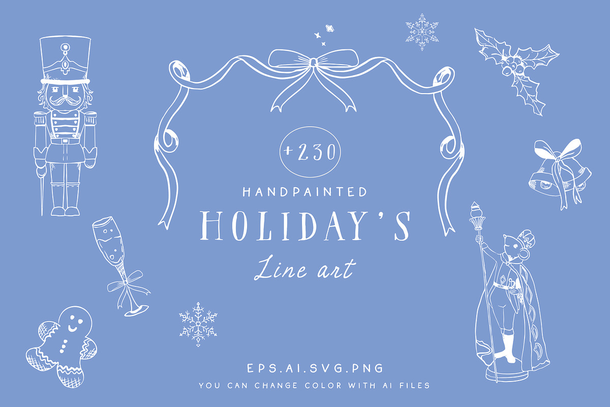 Christmas holiday doodle line art, a Decorative Illustration by Grace ...