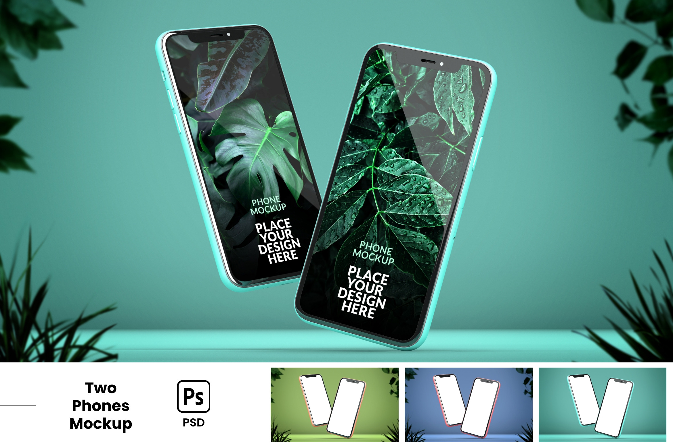 Two iPhones with Plants Mockup, an iPhone Mockup by TandemStock ...
