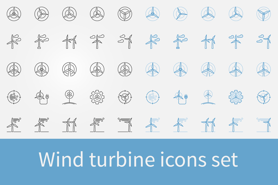 Wind turbine icons set, an Outline Icon by Venomous Vector