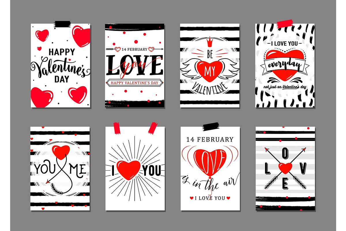 Vector illustration of valentines day greeting card templates, an ...
