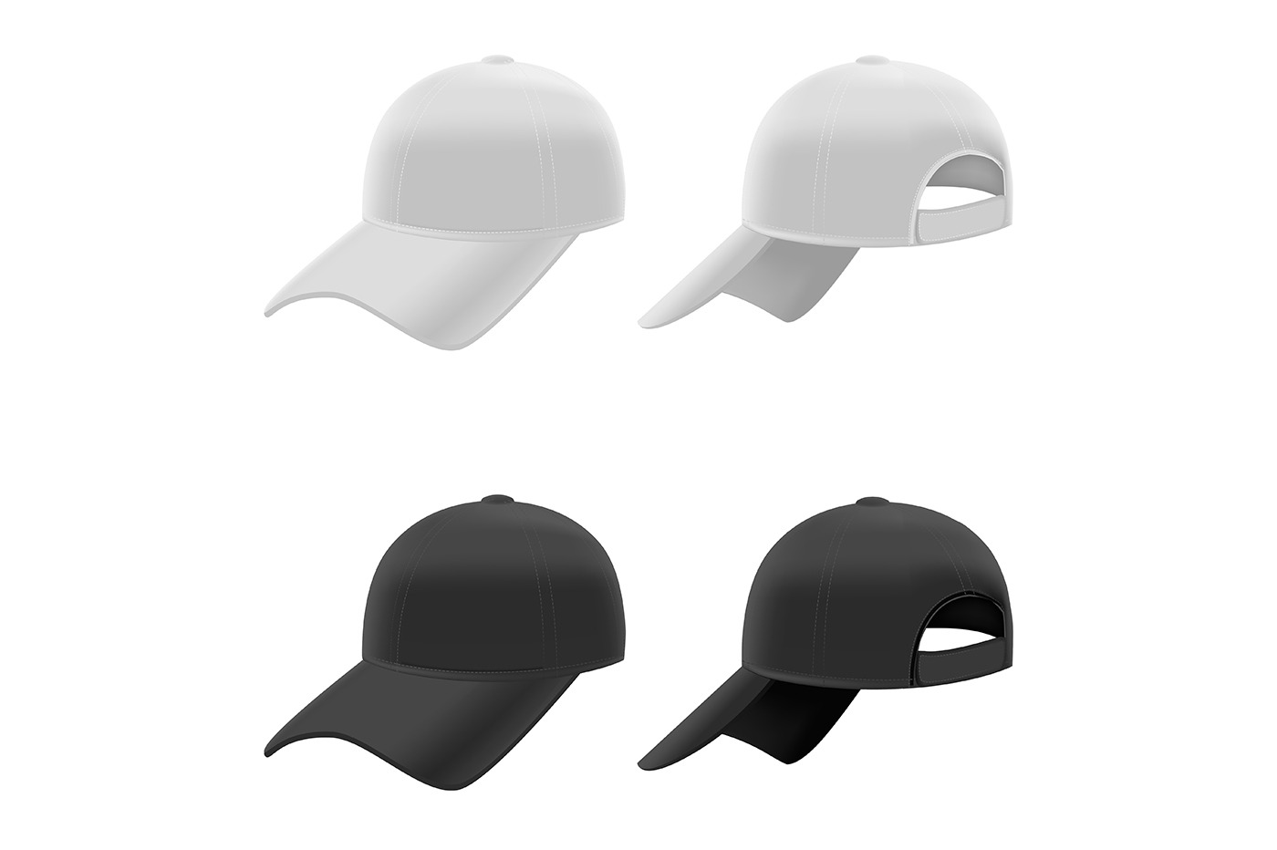 Realistic Baseball Cap Set. Vector, an Object Graphic by Bigmouse_art