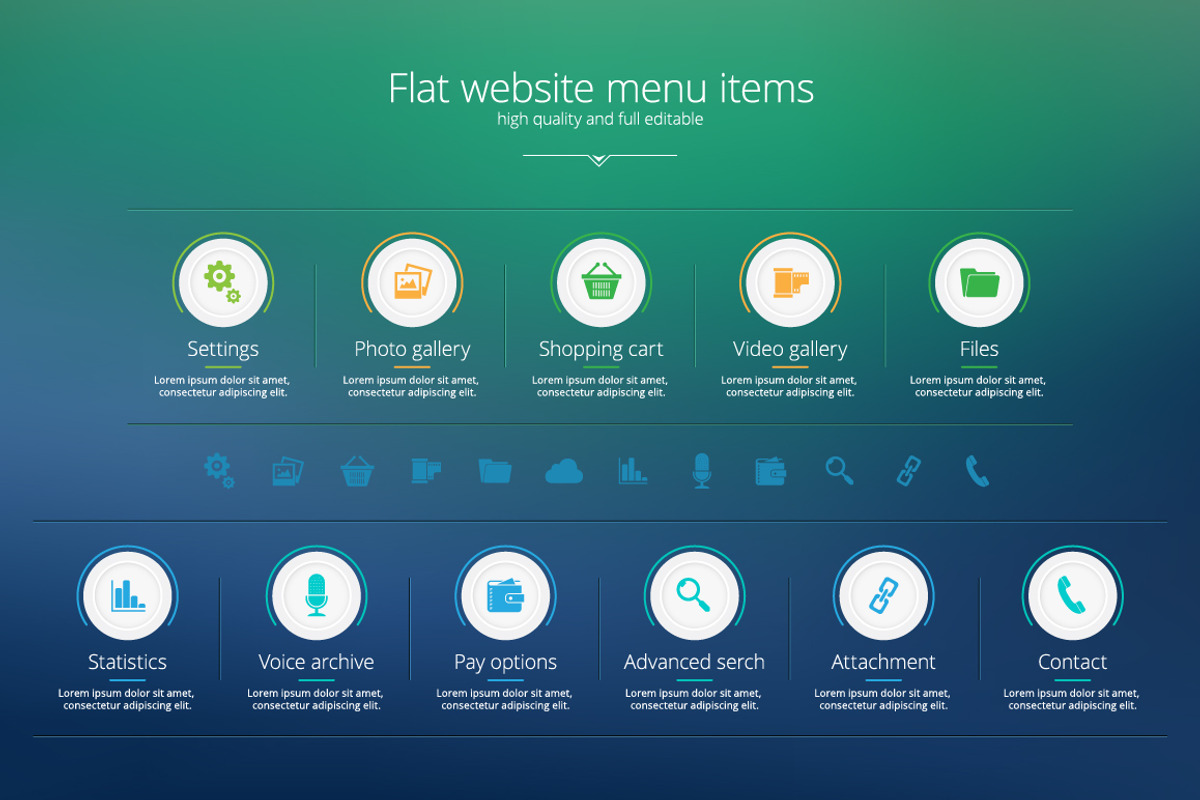 Flat website menu items, an Icon by onisstudio