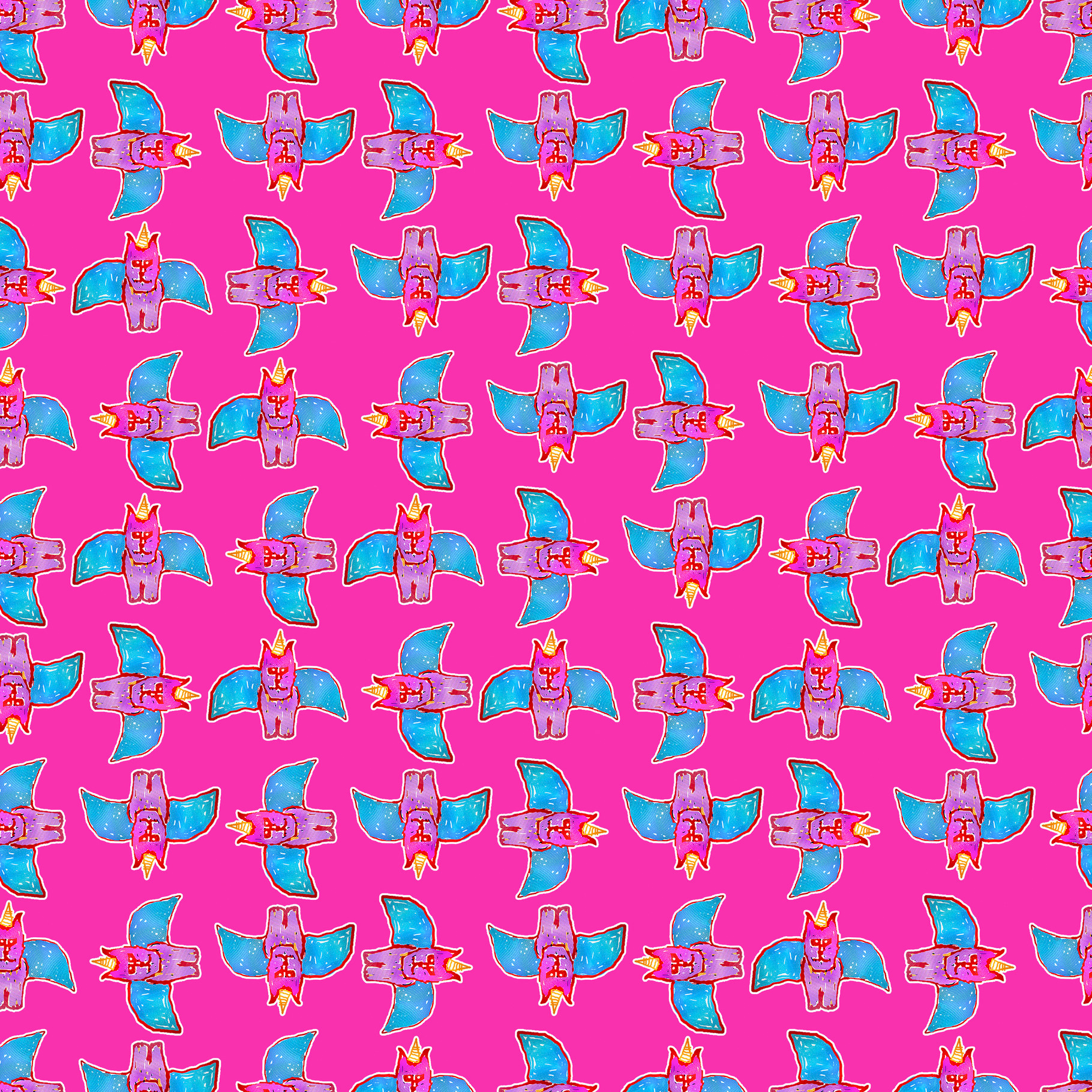 Winged mutant sketchy cartoon drawing motif pattern | Graphic Patterns ...