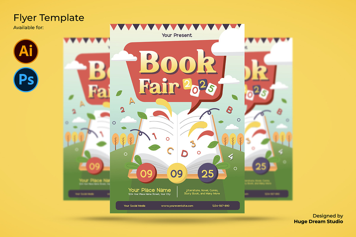 Playful Book Fair Flyer Template, a Flyer Template by Huge Dream Studio ...