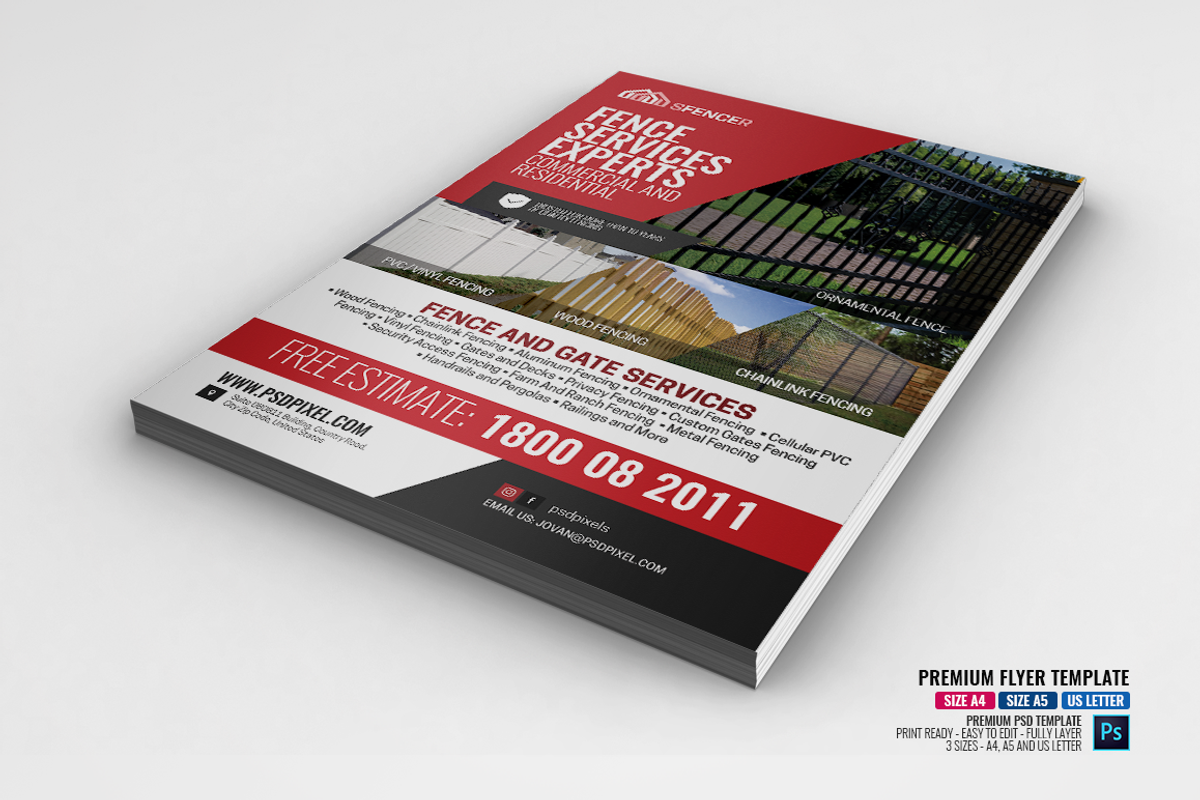Fencing Company Flyer, a Flyer Template by PSDPixel