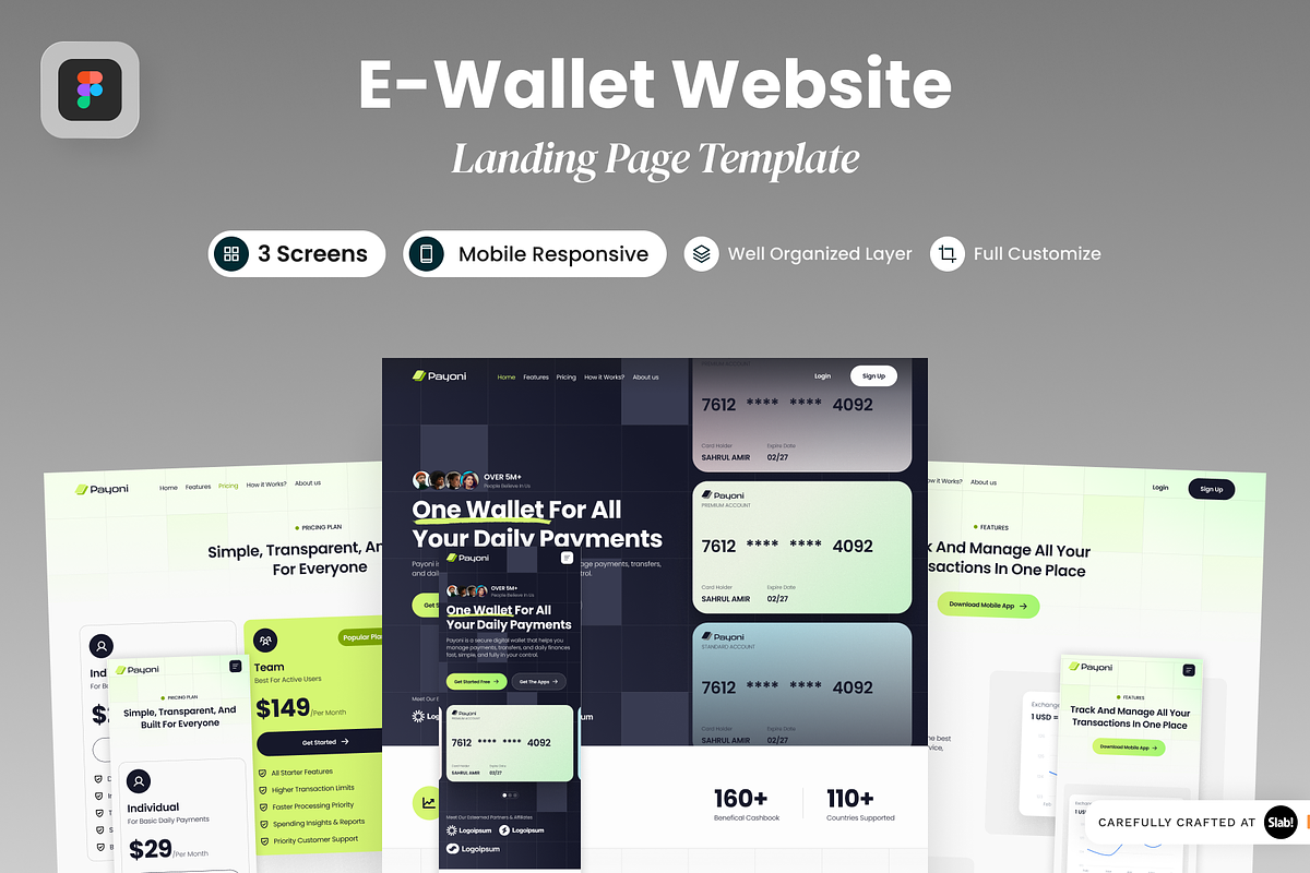 Payoni - E-Wallet Website, a Landing Page Template by SLAB! Design