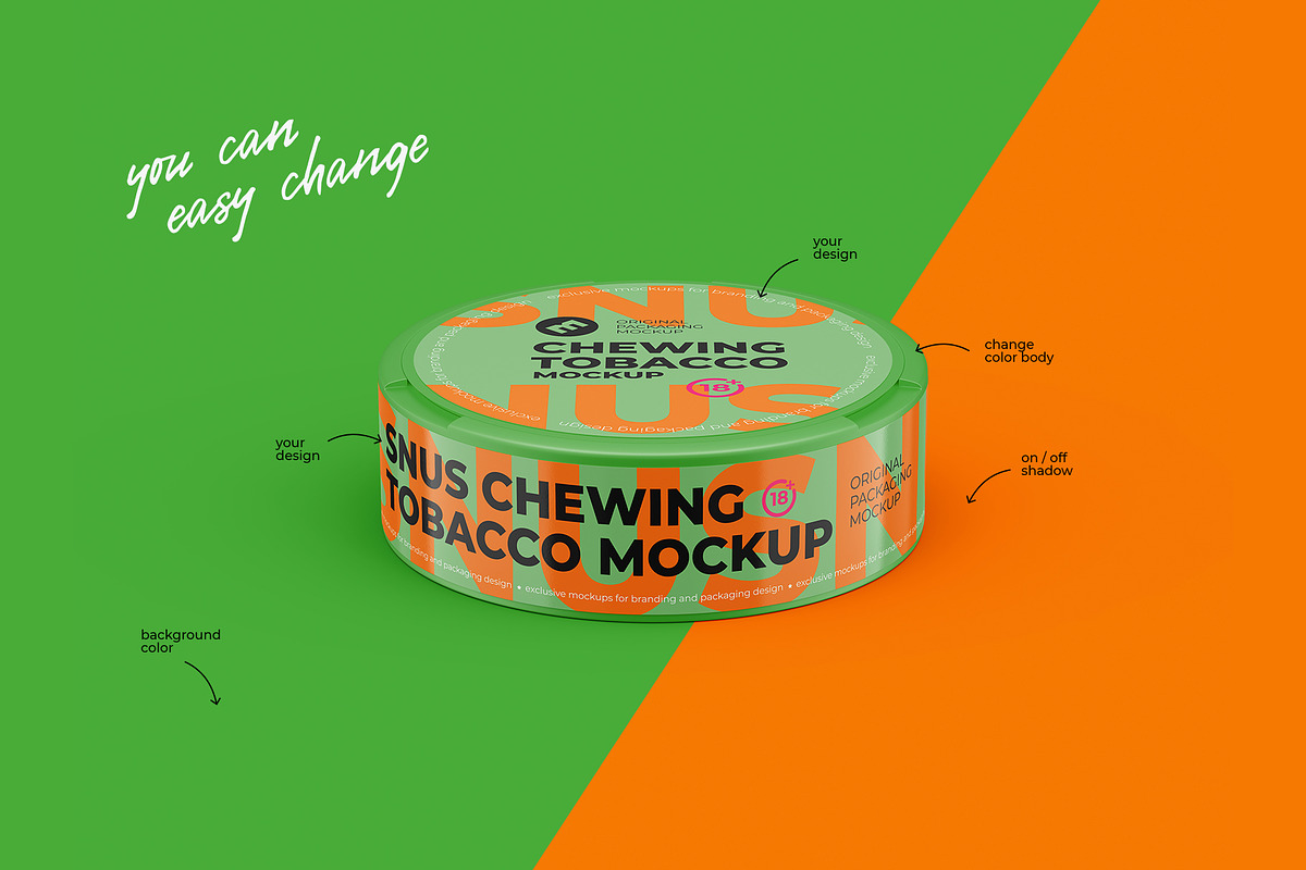 Snus Chewing Tobacco Can Mockup, a Packaging Mockup by easymock 2