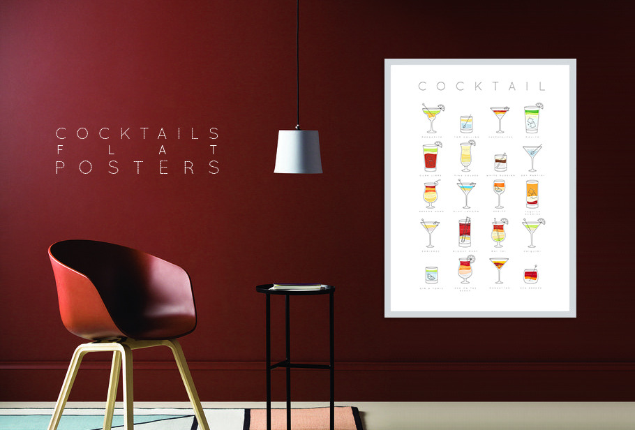 Cocktails Flat Posters, a Food Illustration by Anna