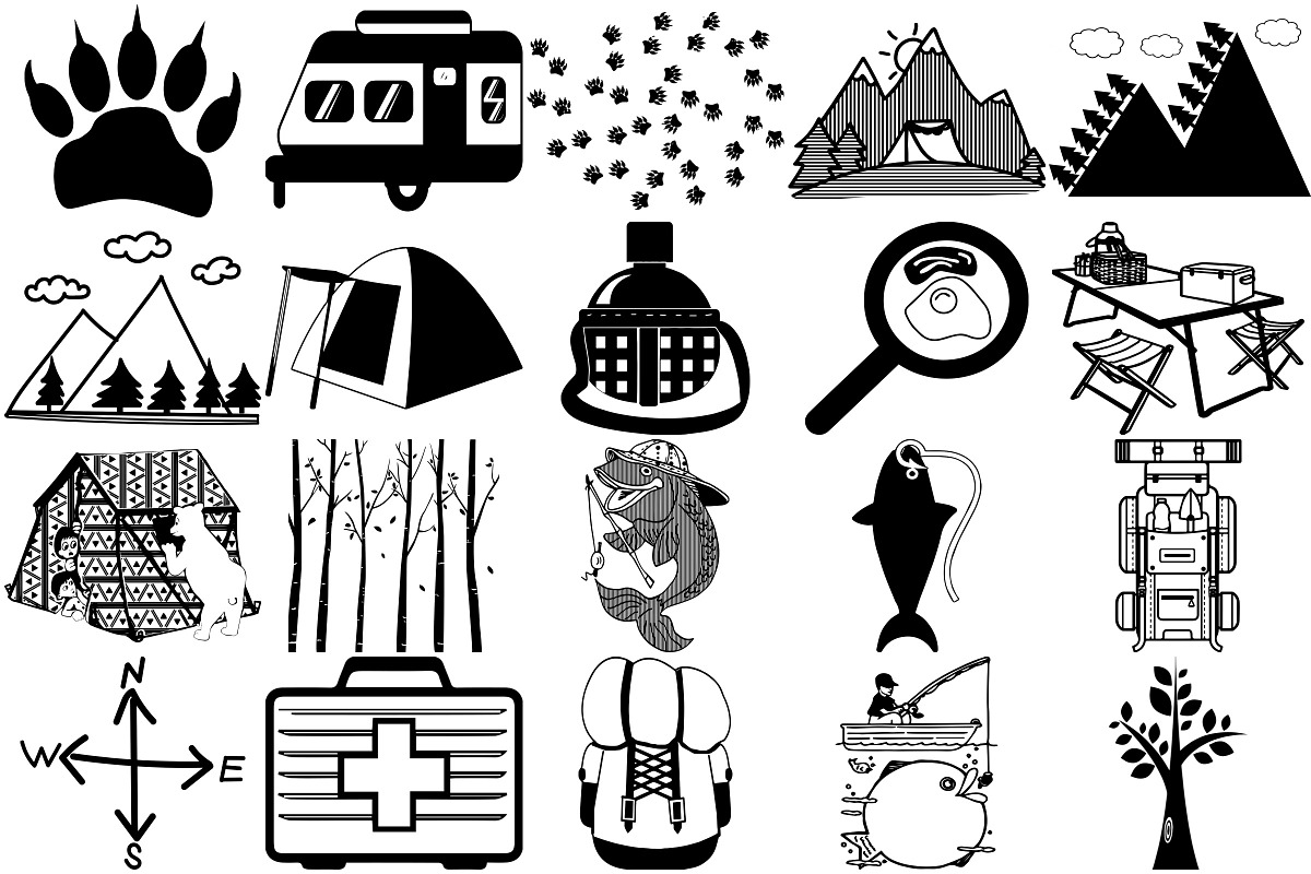 Camping Doodle/Silhouette AI EPS PNG, an Illustration by ...