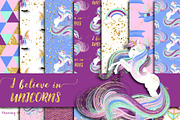 Gold Glitter Unicorn Digital Paper, a Texture Graphic by Fantasy Cliparts