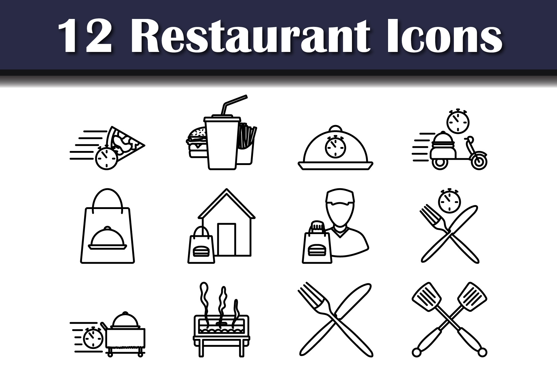 Restaurant Icon Set, an Outline Icon by Pavel Vectors