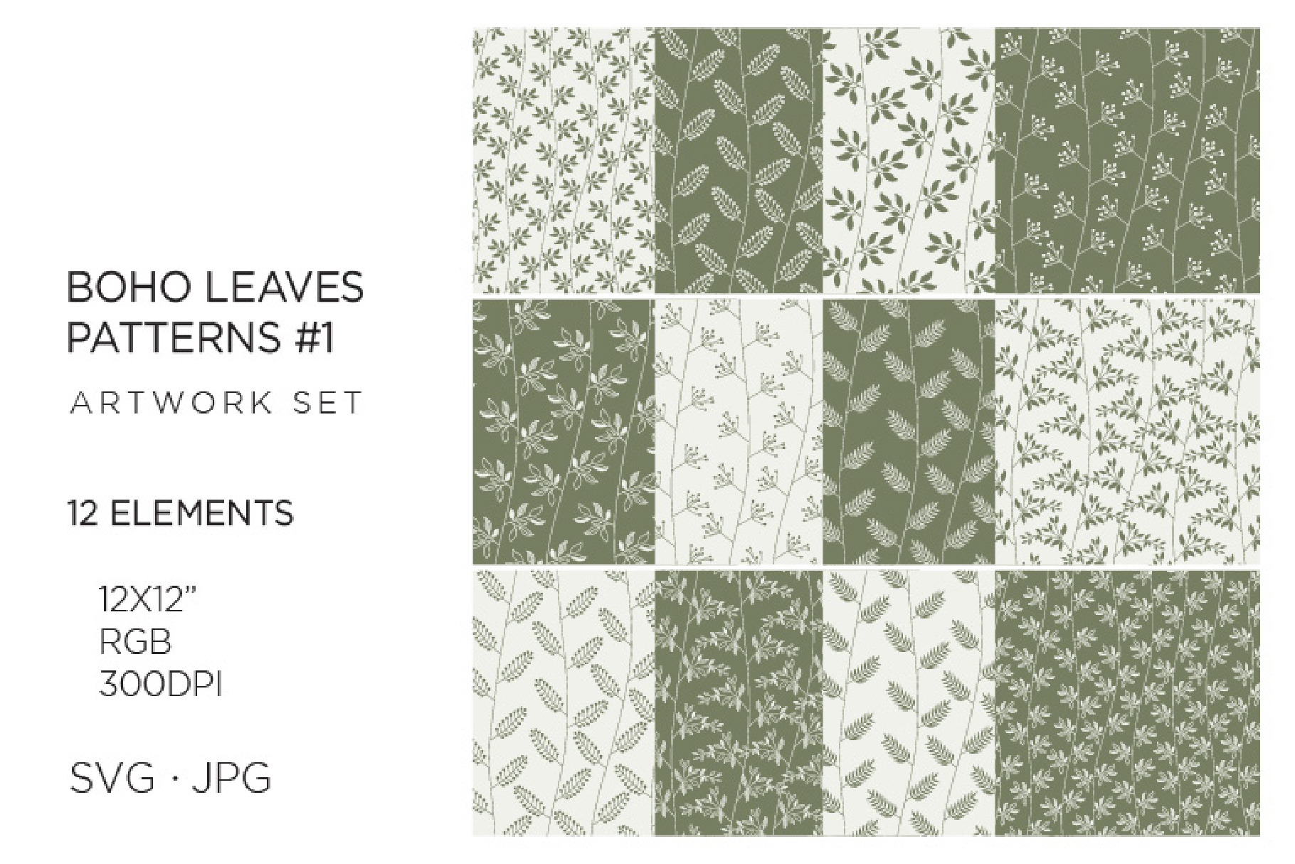 12 boho leaves patterns, leaf, a Pattern Graphic by Bloom21Art