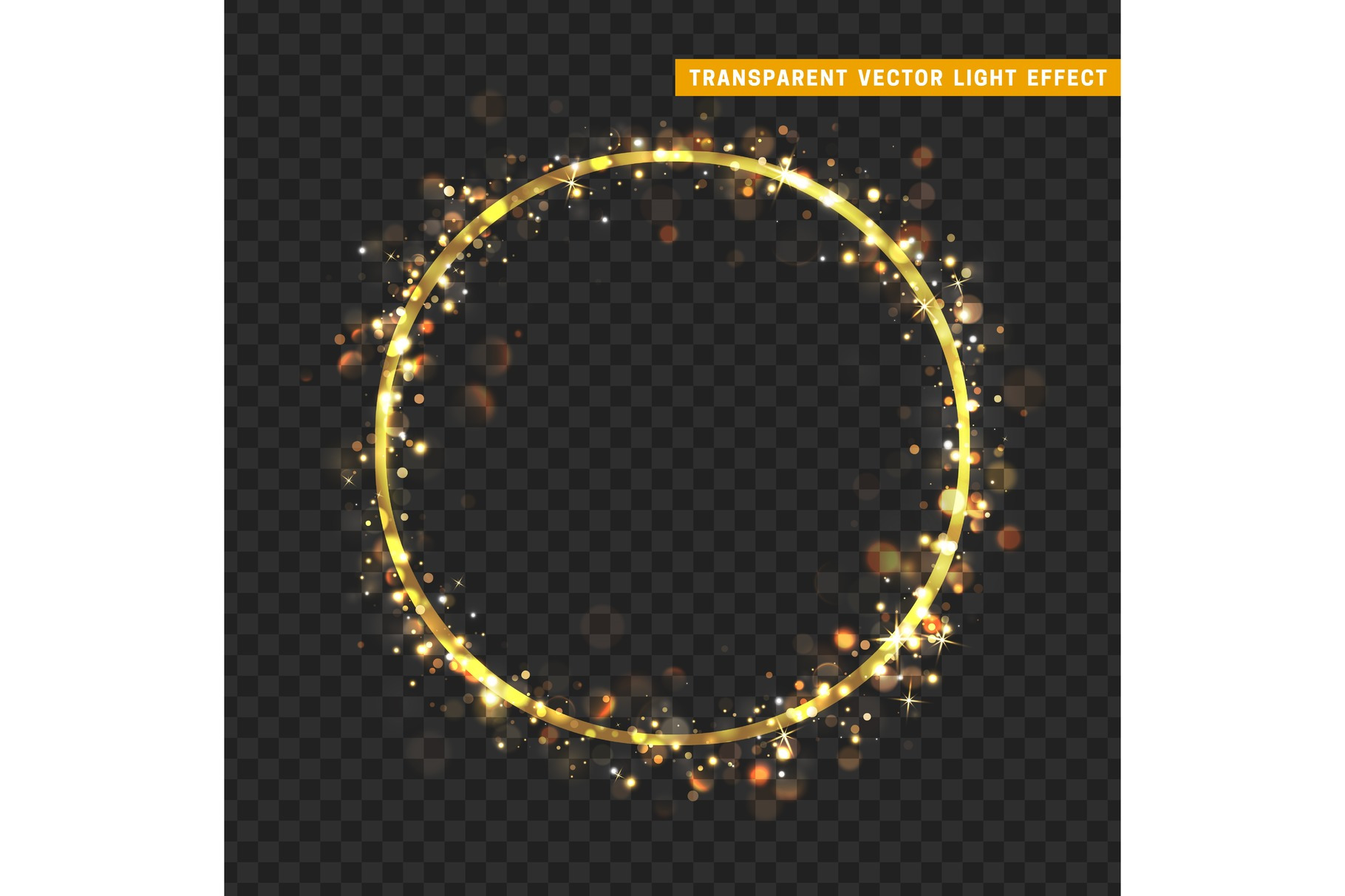 Gold circle frame with glowing lights and sparkle bokeh effects ...