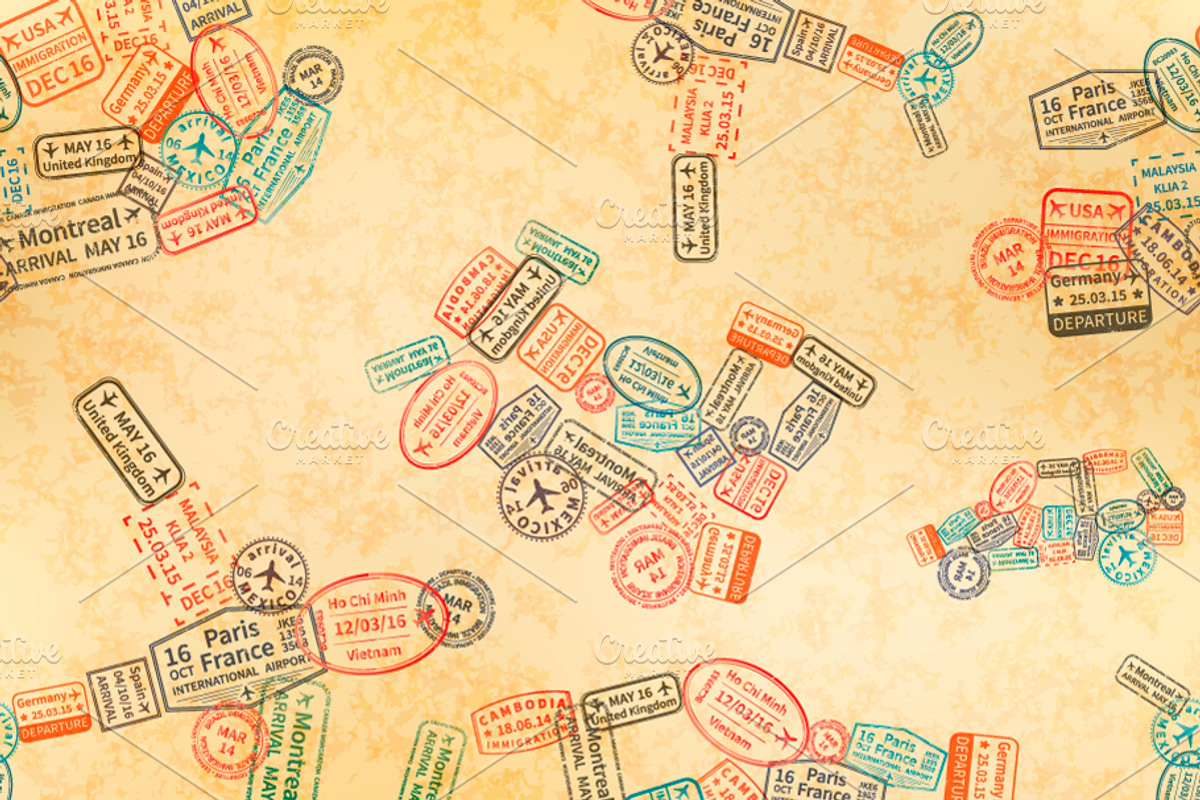 Immigration stamps pattern, a Pattern Graphic by BestPics | Creative Market