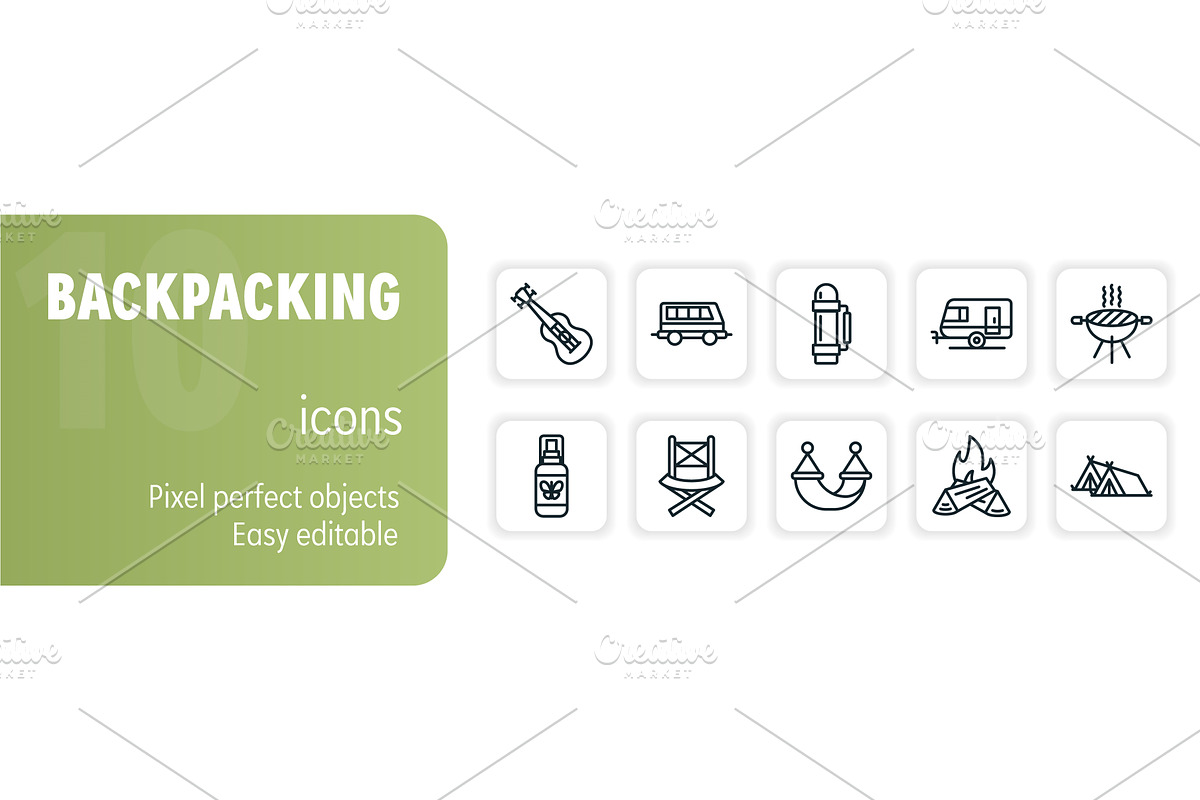 Set of 10 backpacking icons, perfect, an Object Illustration by ...